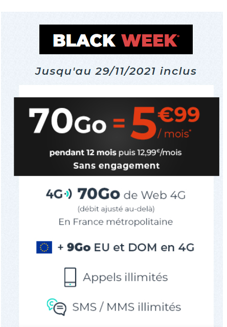 Cdiscount Mobile, le forfait 70 Go est en promotion à 5,99 € par mois jusqu'au 29 novembre